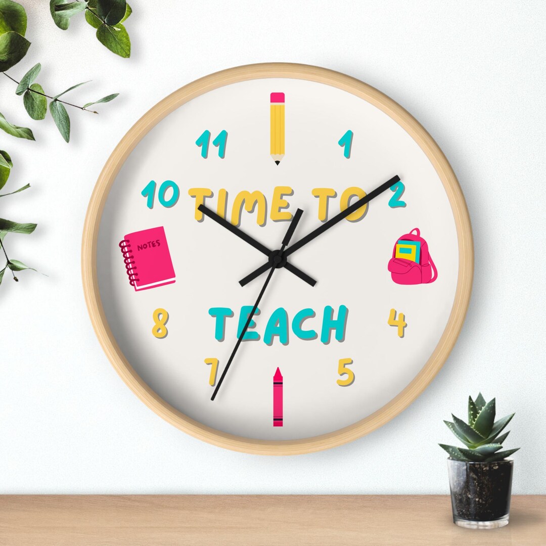 Back to School Wall Clock Teach Time With Pencil, Backpack, Crayon ...