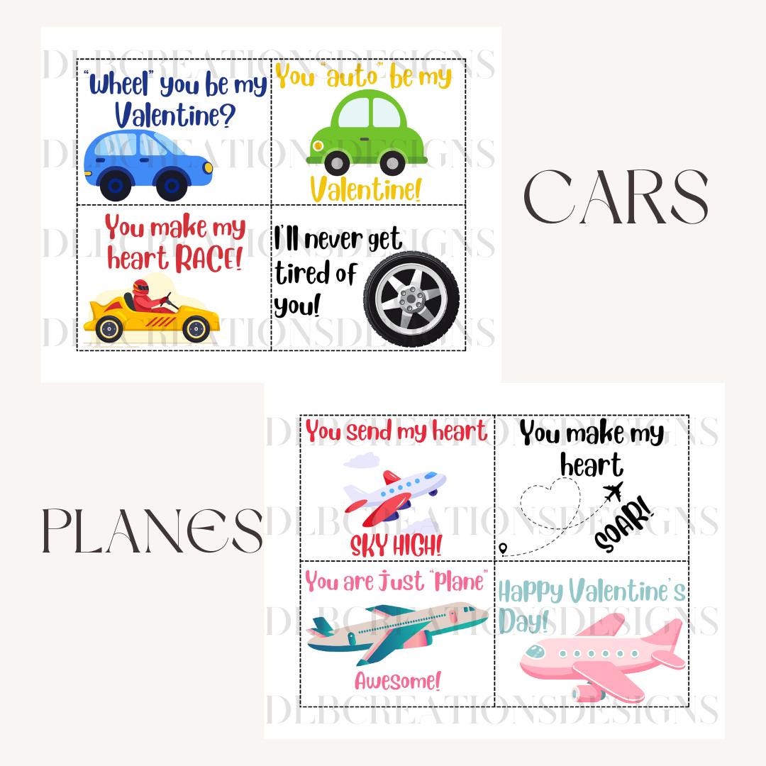 Kids Valentine's Day Cards, Printable Digital Download Template, Cards ...