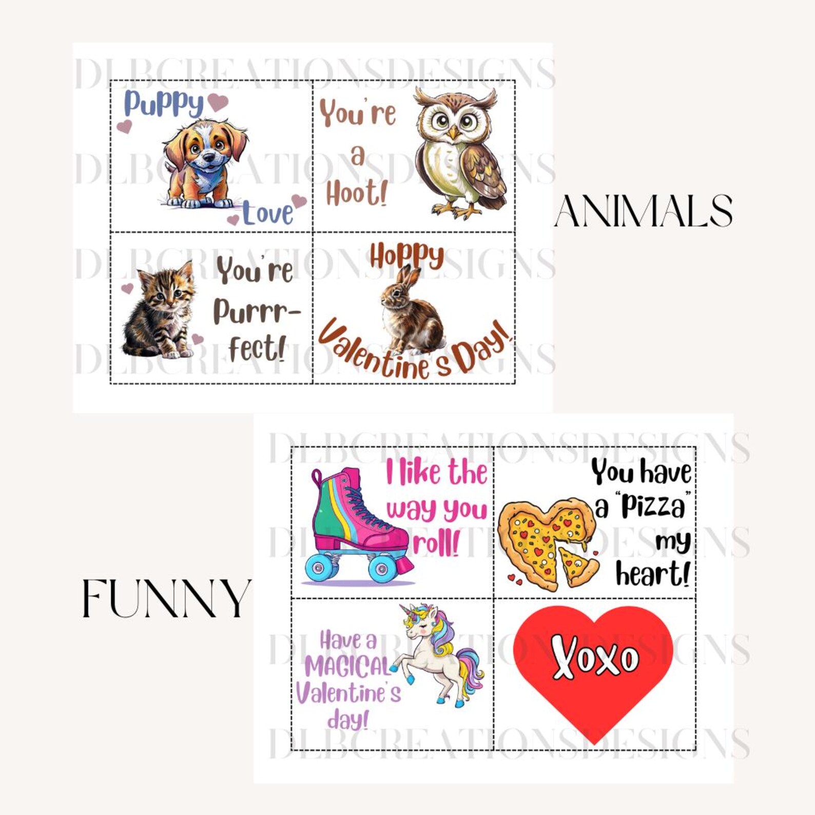 Kids Valentine's Day Cards, Printable Digital Download Template, Cards ...