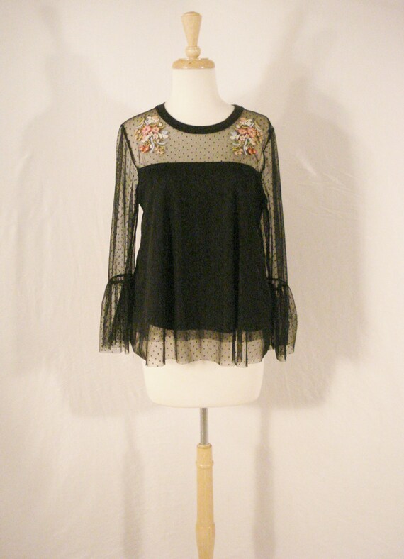 Black Sheer Romantic Embroidered Vintage Inspired Ruf… - Gem
