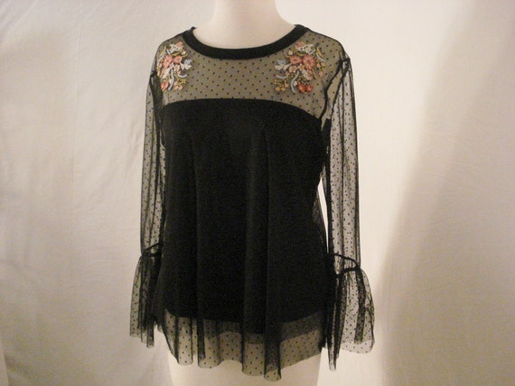 Black Sheer Romantic Embroidered Vintage Inspired Ruf… - Gem