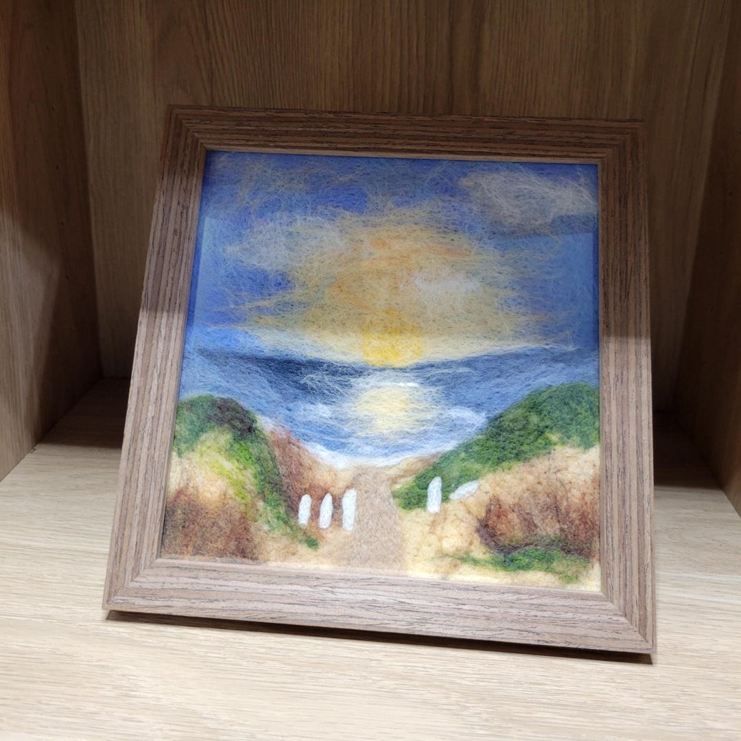 Needle Felted Beach Sunset Artwork Painting, Frame Included, 7x7 In - Etsy