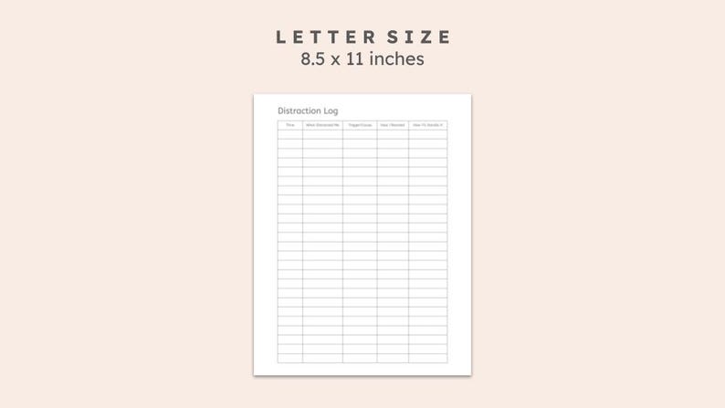 Distraction Log Printable Template - Focus Tracker & Productivity ...