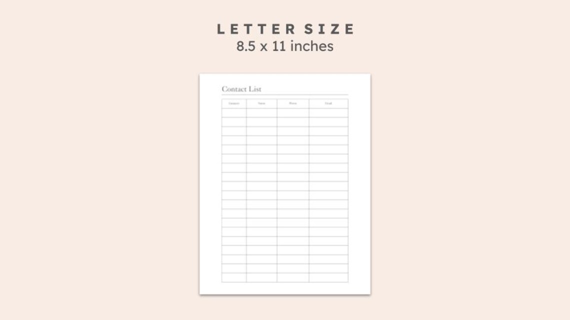 Contact List Printable | Phone & Email Directory Template | Digital ...