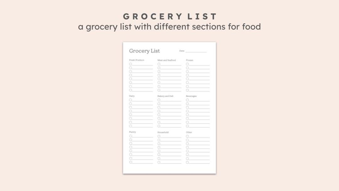 Grocery List Printable | Categorized Shopping List Template | Minimal ...