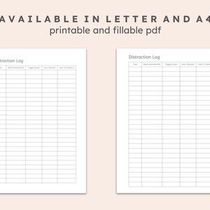 Distraction Log Printable Template - Focus Tracker & Productivity ...