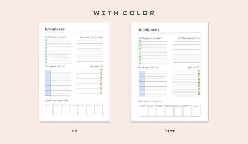 Reminders Page Printable Template - Etsy