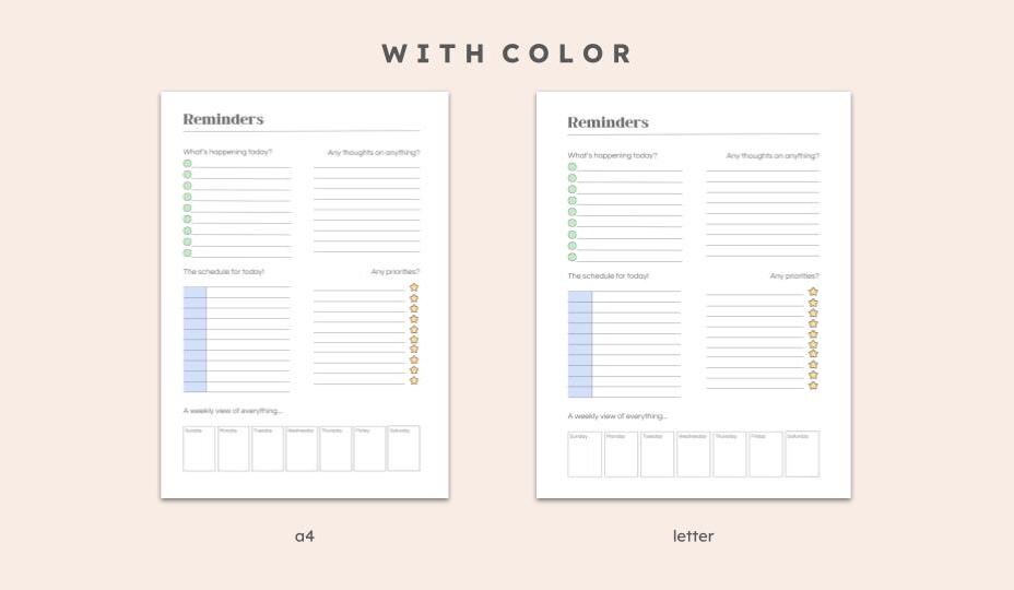 Reminders Printable | To-do Notes & Personal Checklist Page | Minimal ...