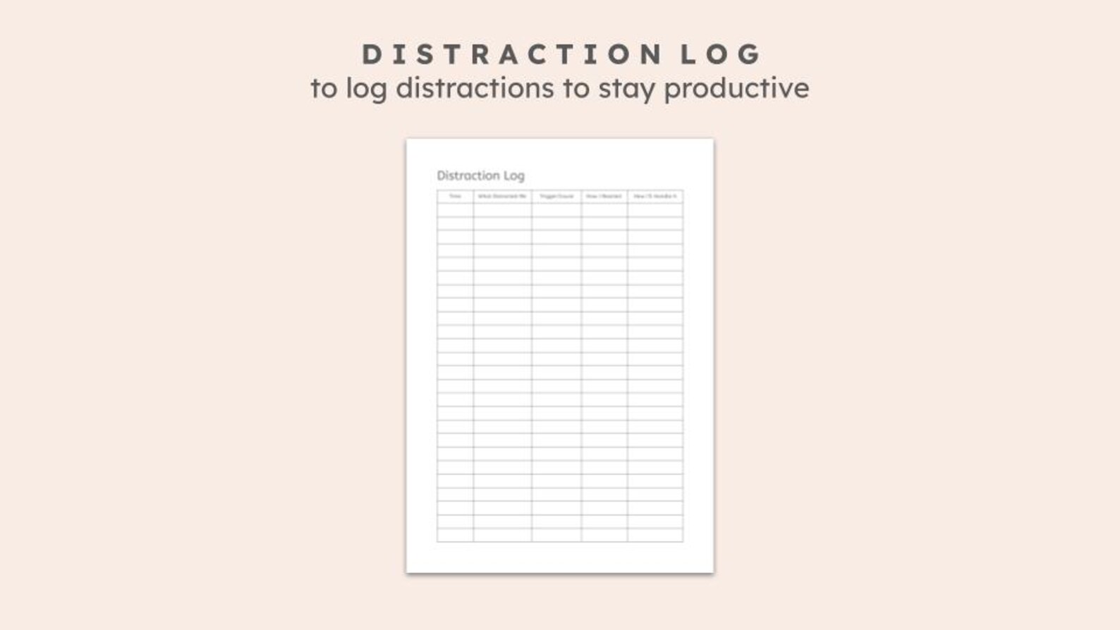 Distraction Log Printable Template - Focus Tracker & Productivity ...