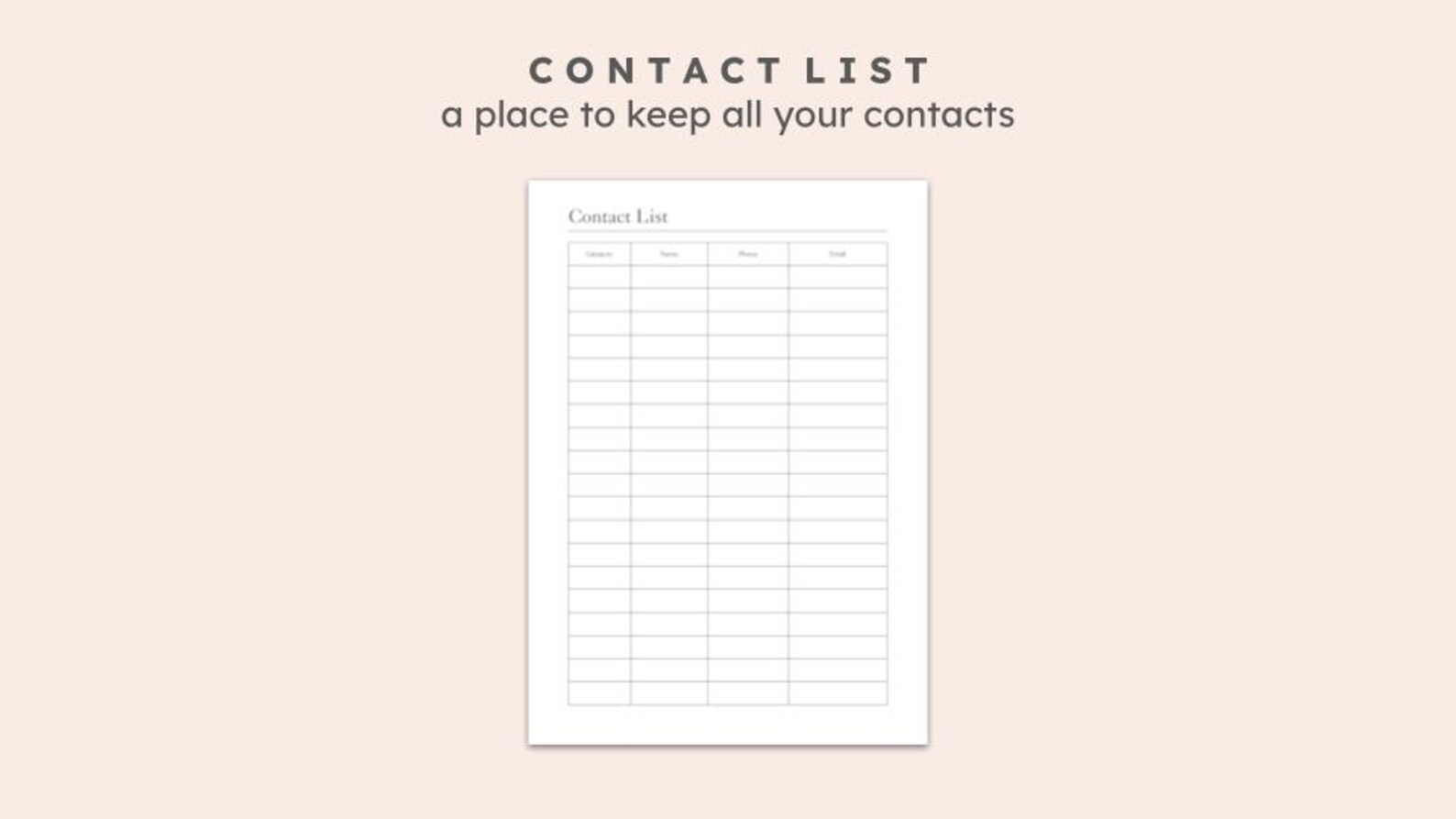 Contact List Printable | Phone & Email Directory Template | Digital ...