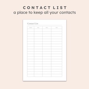 Contact List Printable | Phone & Email Directory Template | Digital ...