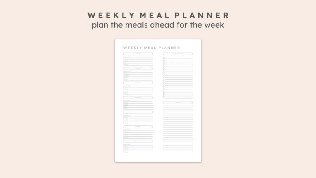 Weekly Meal Planner Printable | Menu + Grocery List Organizer | Undated ...