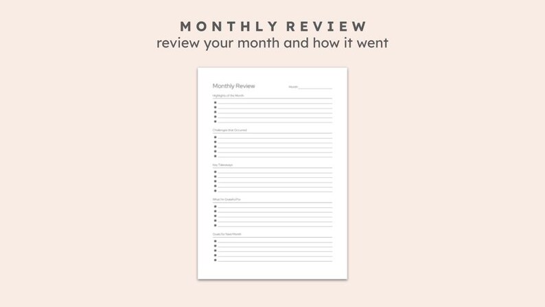 Monthly Review Printable Template | Reflect on Progress, Set Goals and ...