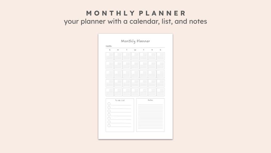Monthly Planner Printable | Undated Calendar With Goals & Notes ...