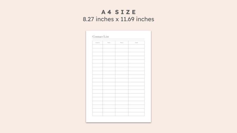 Contact List Printable | Phone & Email Directory Template | Digital ...