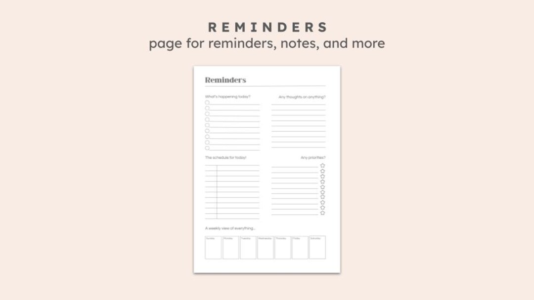 Reminders Page Printable Template - Etsy