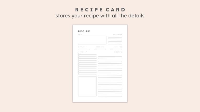 Recipe Card Printable | Blank Kitchen Recipe Template | Digital Cooking ...