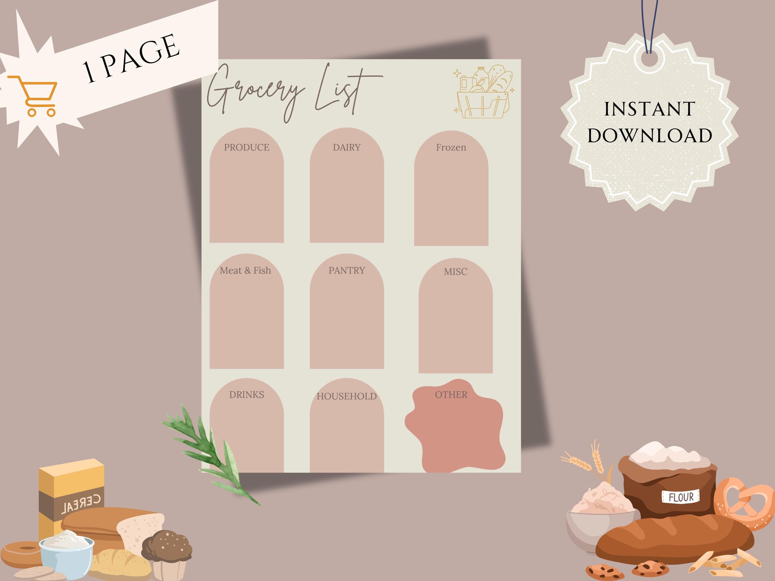 Grocery List, Printable Grocery Template, Food Shopping Planner ...