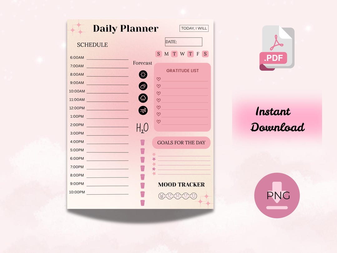 Daily Planner, Digital Planner, Pink Aura, Printable, PDF, Goodnotes ...