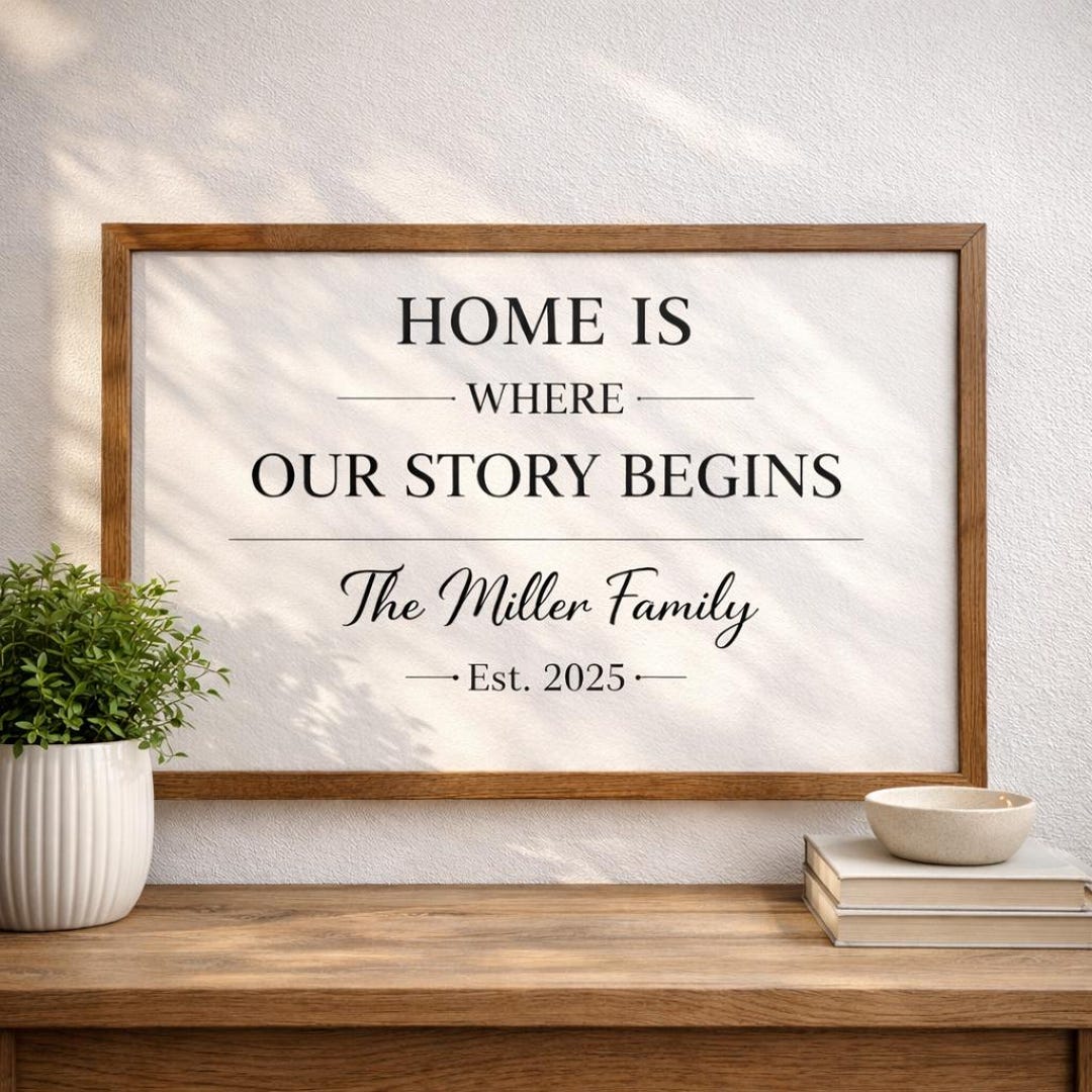 Personalized Wooden Family Sign, Home is Where Our Story Begins Wall ...