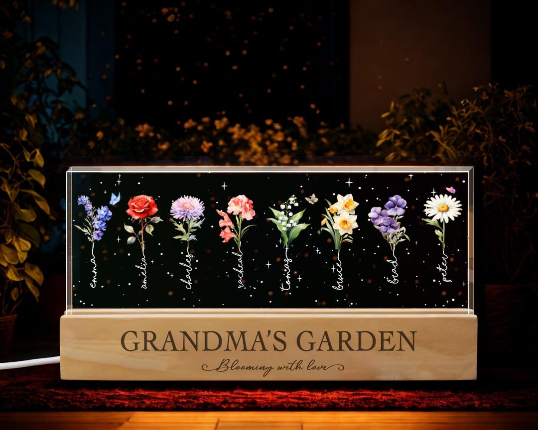 Personalized Birth Flower LED Night Light: Grandma's Garden Gift - Etsy