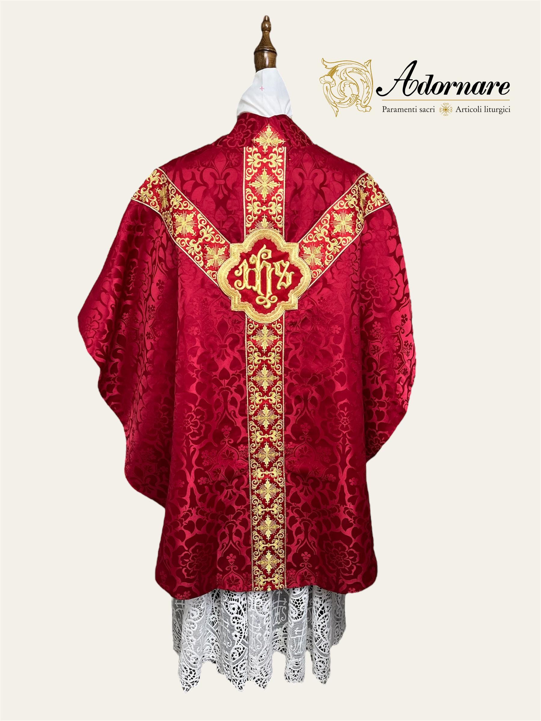RED Semi-gothic Chasuble With Machine-embroidered Orphrey and IHS ...