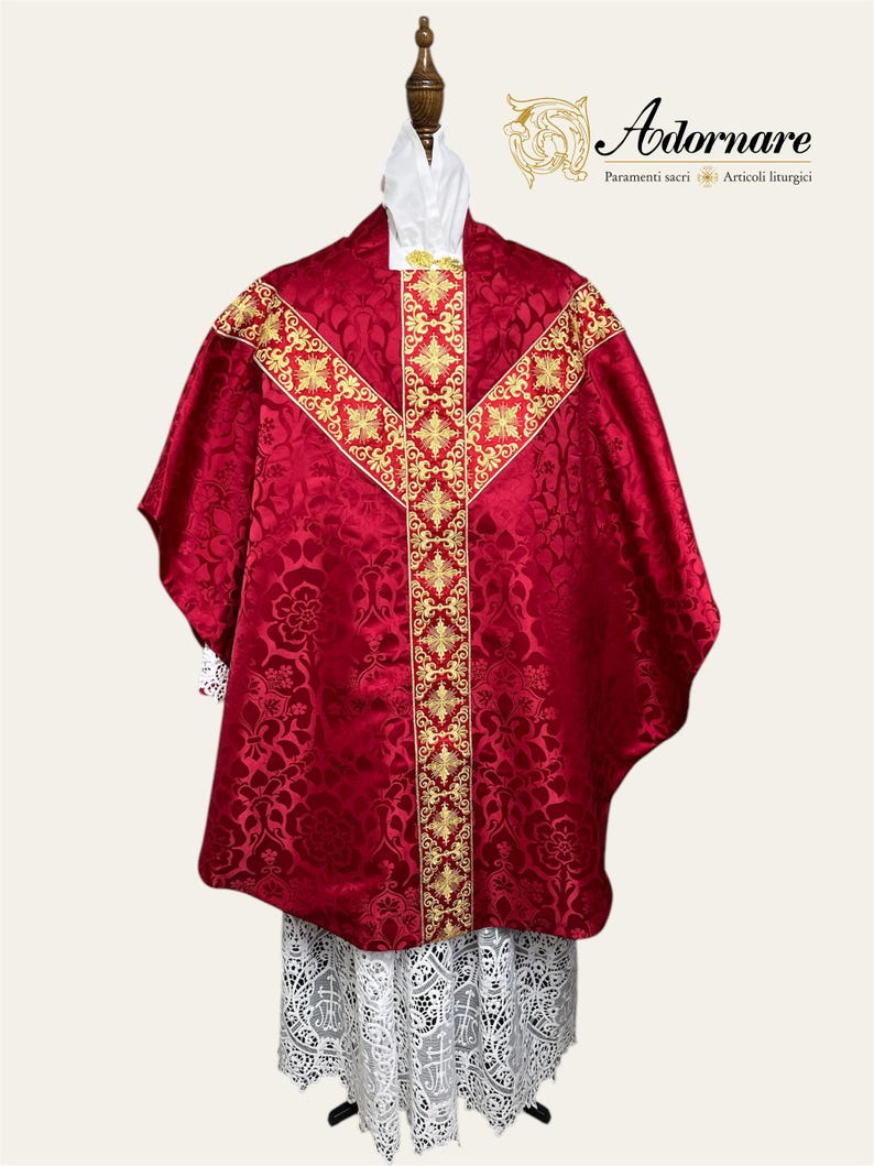 RED Semi-gothic Chasuble With Machine-embroidered Orphrey and IHS ...