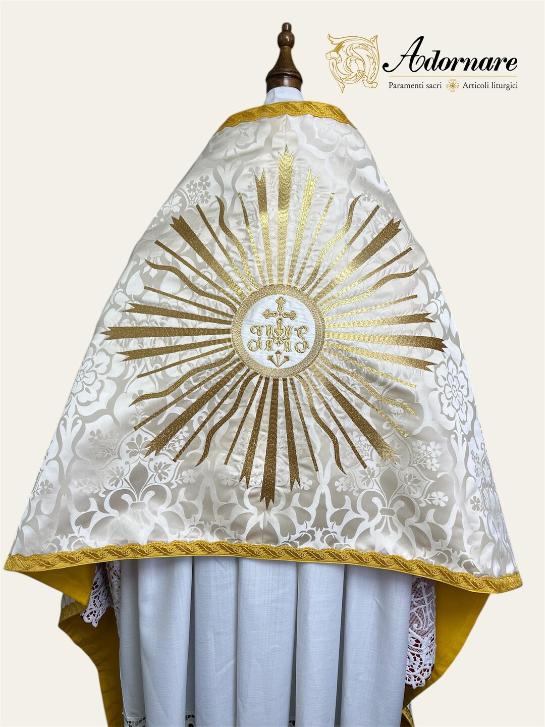 Traditional Roman Humeral Veil in White/ivory Damask "ihs Sunburst ...