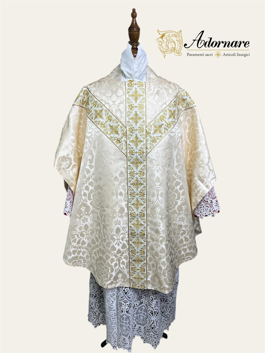 White/ivory Semi-gothic Chasuble With Machine-embroidered Orphrey and ...