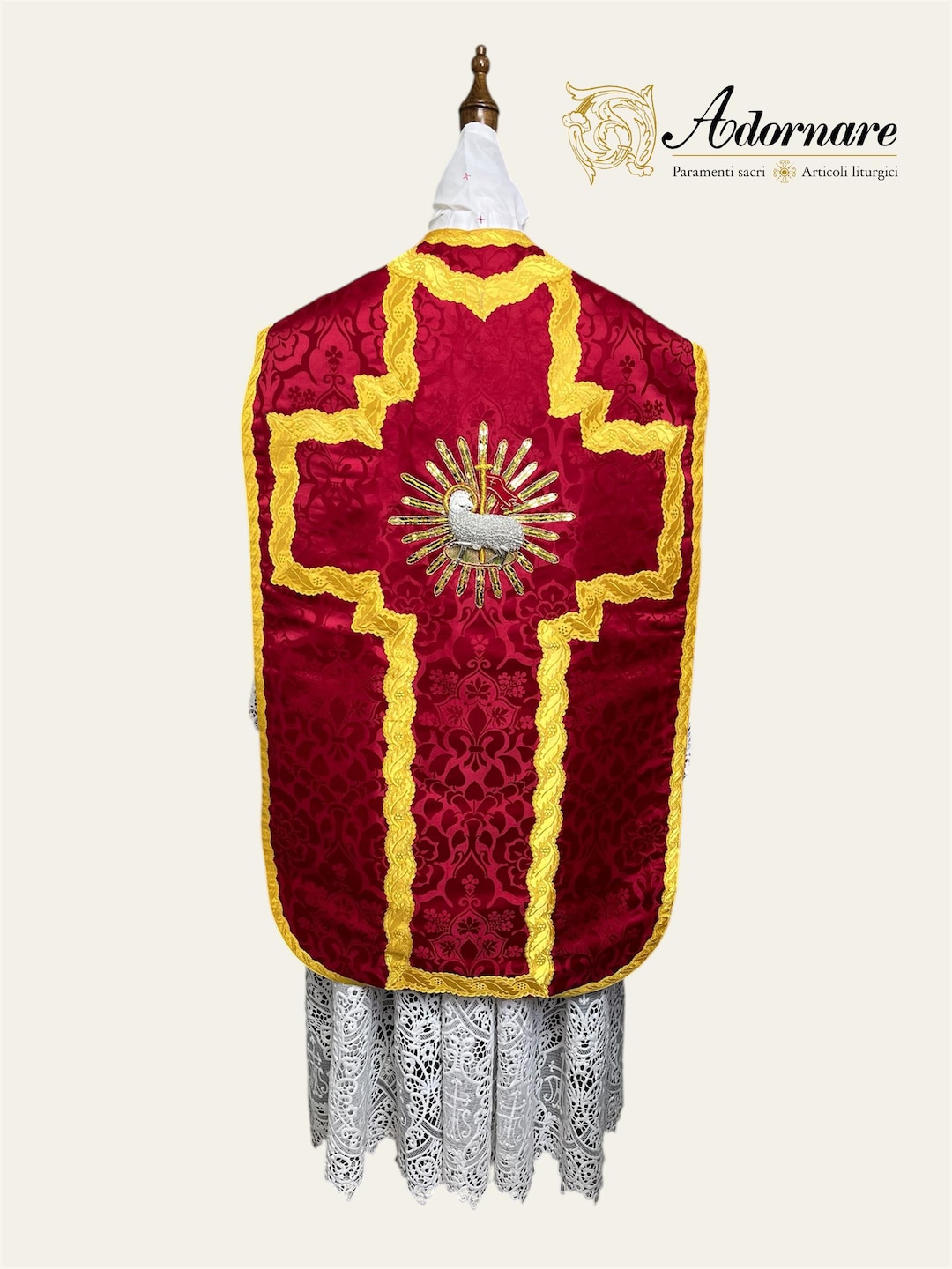 RED Paschal Lamb French Roman Chasuble Pianeta Fiddleback Latin Low ...