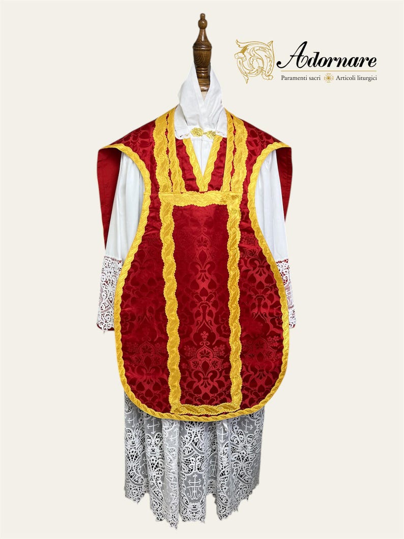 RED Paschal Lamb French Roman Chasuble Pianeta Fiddleback Latin Low ...