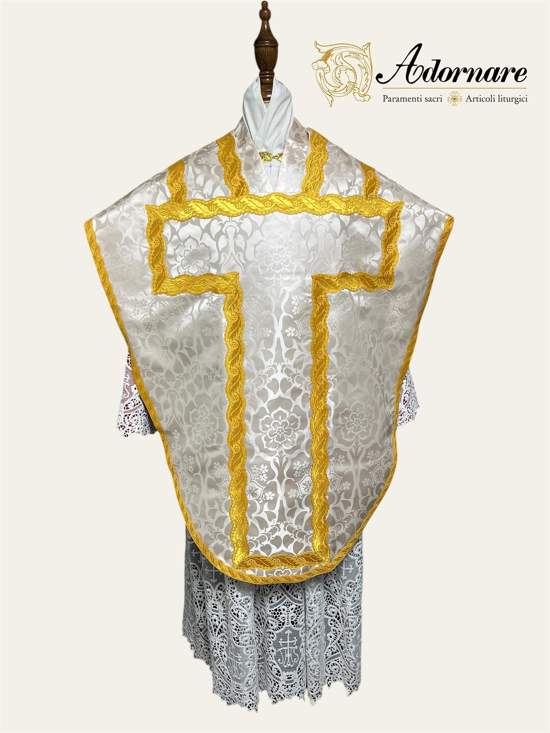 WHITE St Philip Neri Damask Chasuble Pianeta Latin Low Mass Set ...