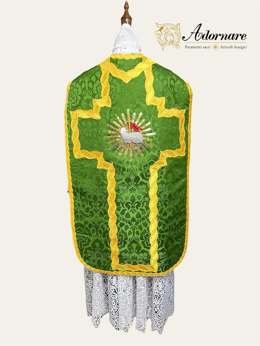 GREEN Paschal Lamb French Roman Chasuble Pianeta Fiddleback Latin Low ...