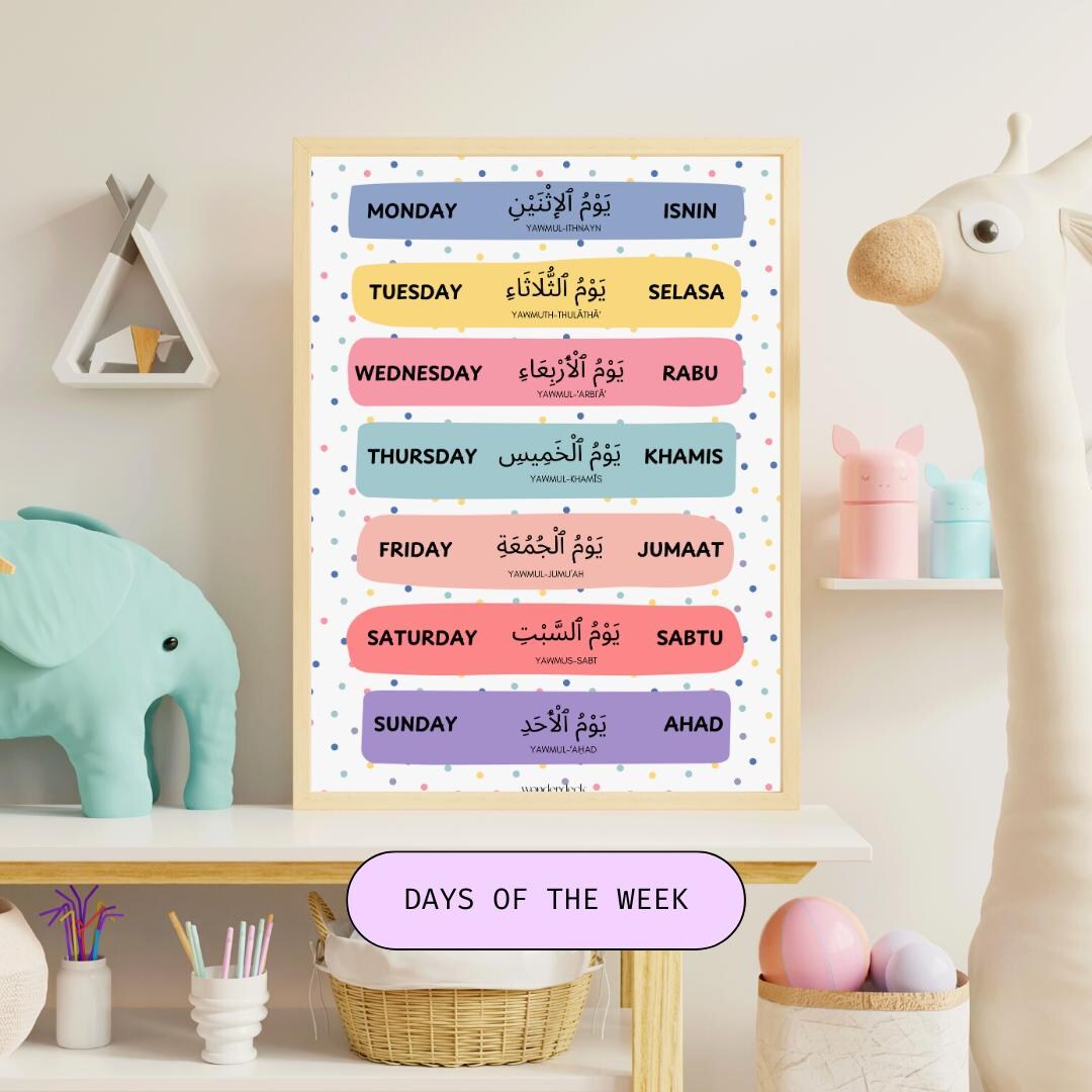Days of the Week Poster (arabic + Malay + English) | Islamic Kids ...