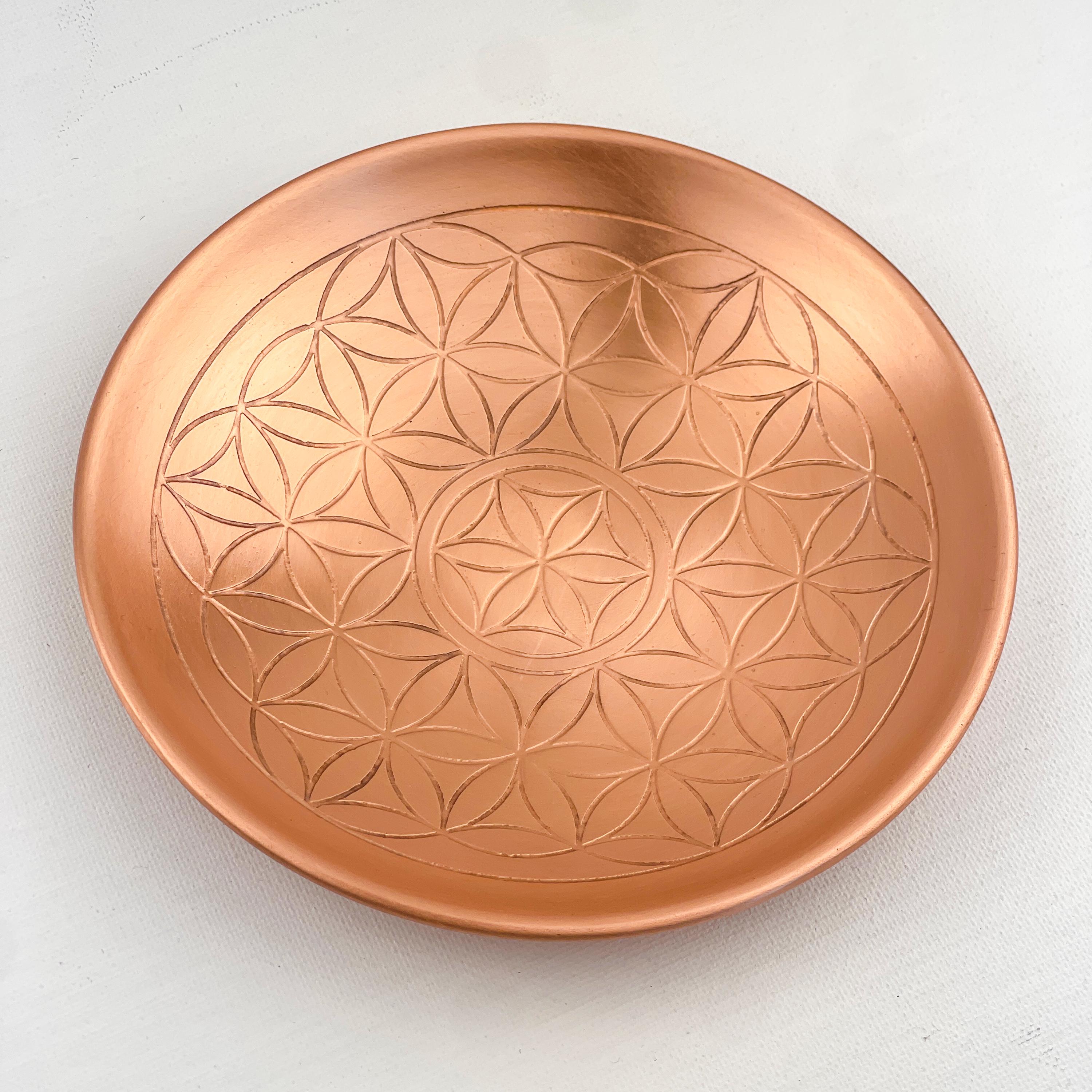 Pure Copper Engraved Plate & Spoon Set | Handcrafted Flower of Life ...