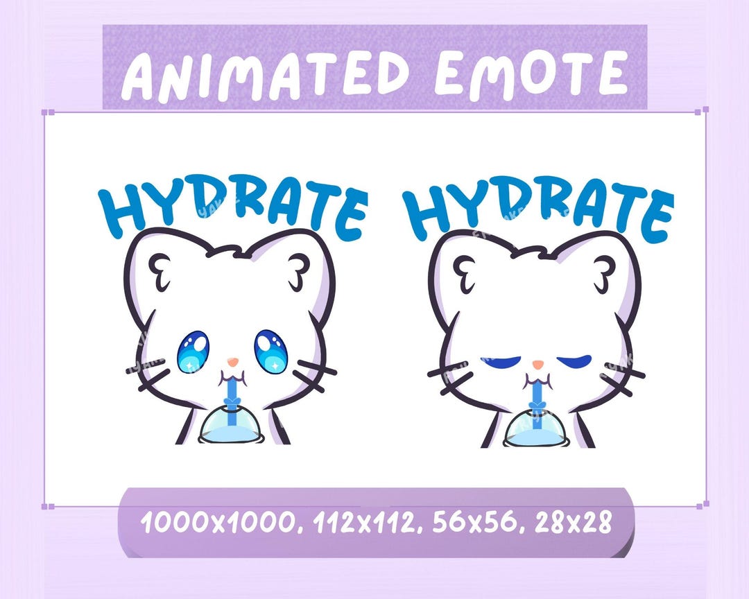 Animated White Cat Hydrate Emote Alert: Twitch Discord Youtube Stream ...