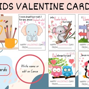 10 Editable Printable Animal Valentine Cards Classroom Valentine's Day ...