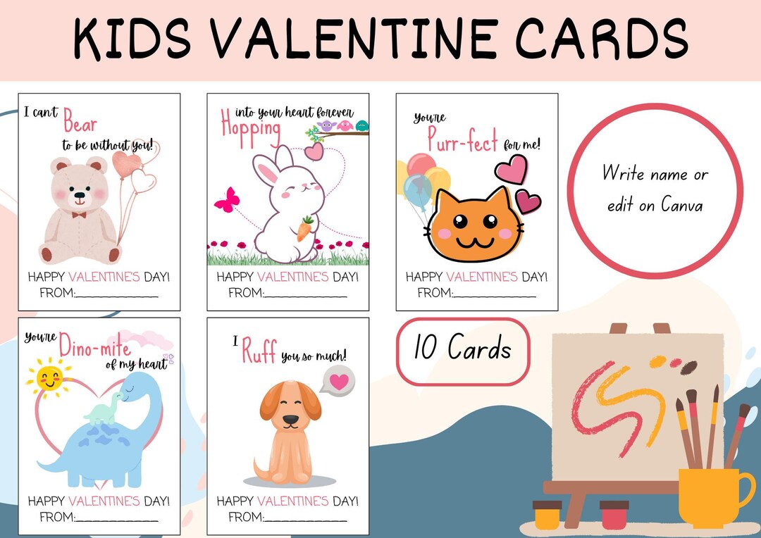 10 Editable Printable Animal Valentine Cards Classroom Valentine's Day ...