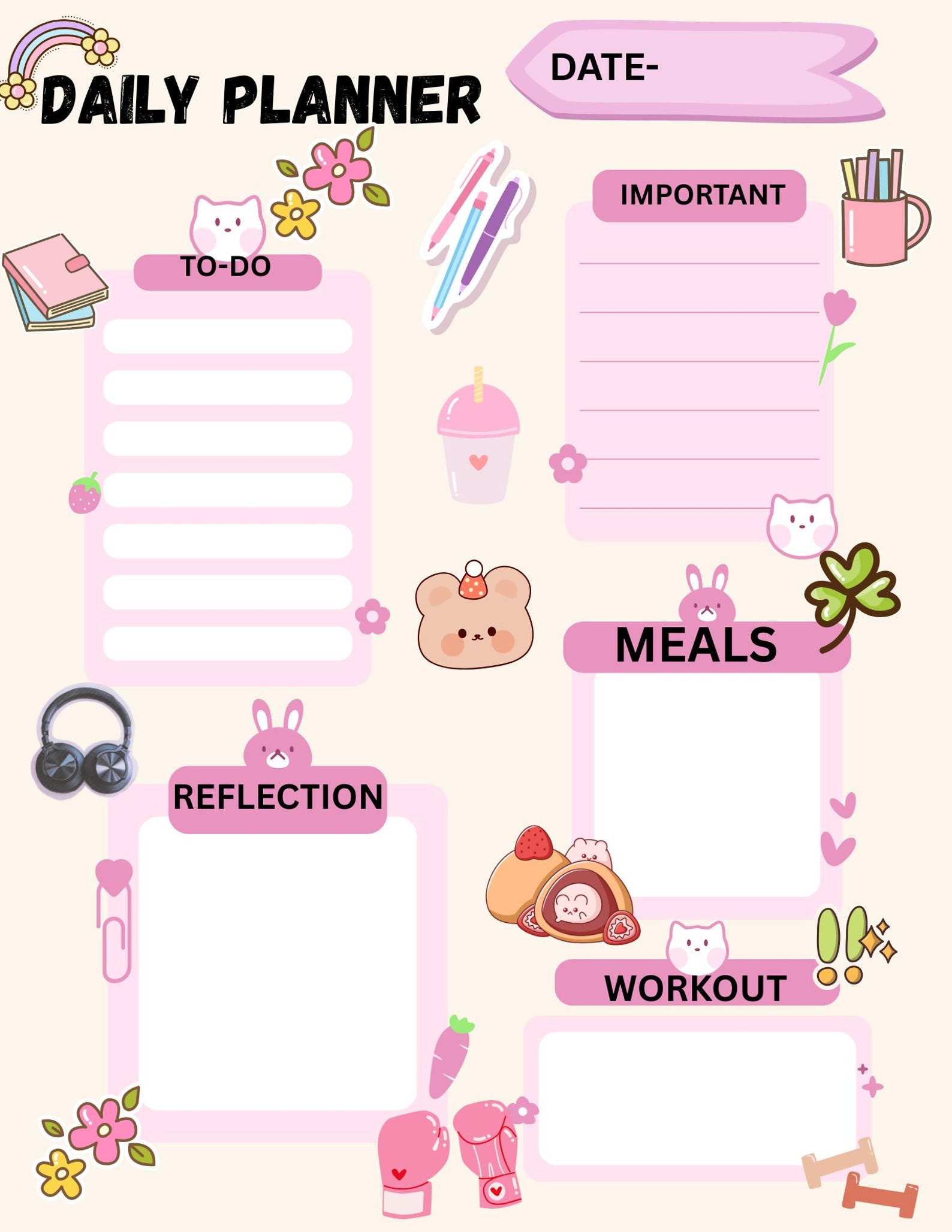Cute Daily Planner Digital Print File - Etsy
