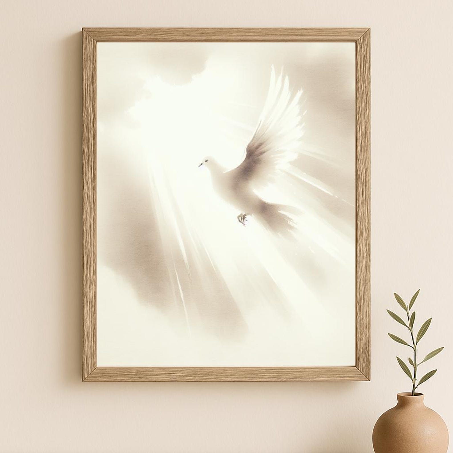 Descending Dove Print: Christian Ink-wash Art, Prince of Peace (digital ...