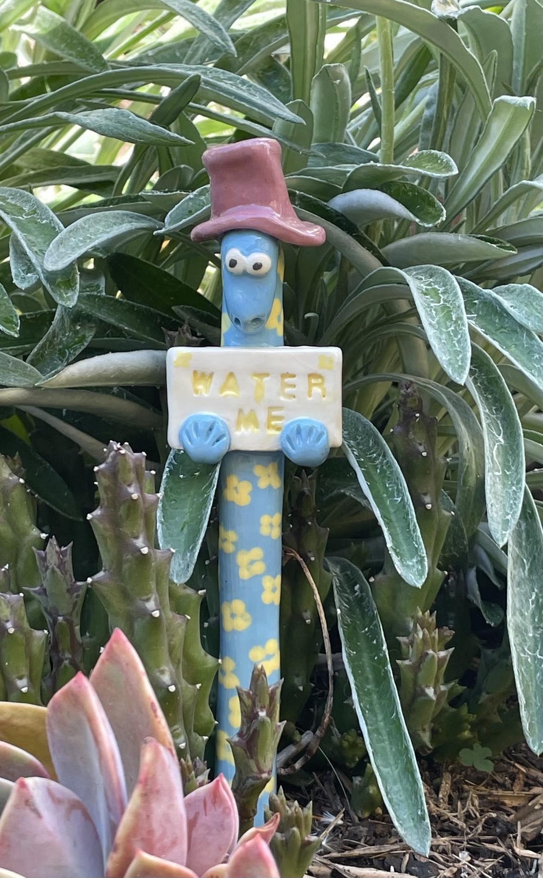 Pottery Garden Stake, Garden Decoration, "water Me" Worm, Bright and ...
