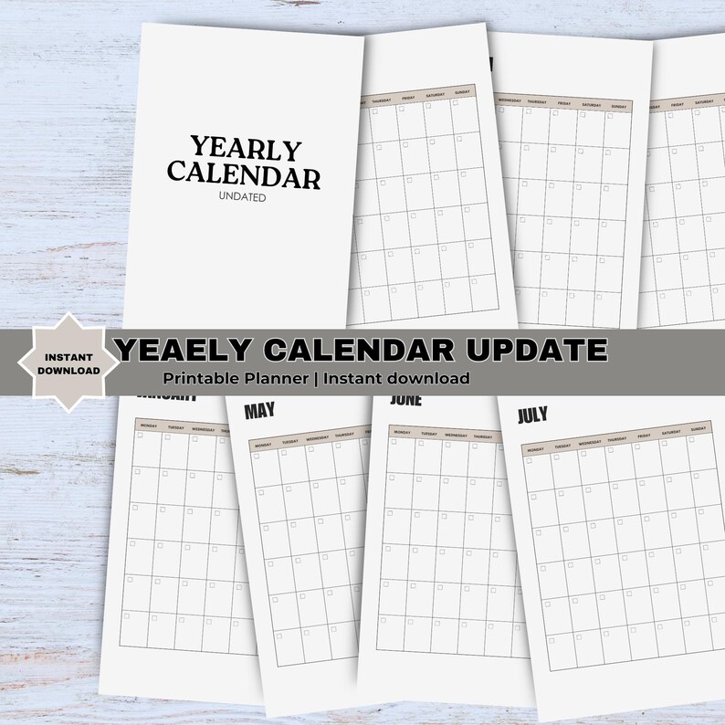 Yearly Calendar Update Yearly Printable Calendar Digital Download ...