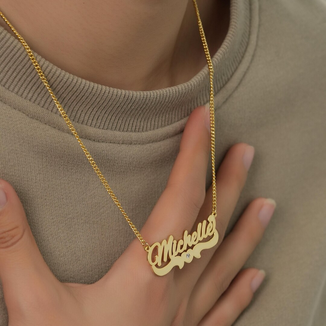 Custom Name Plate Diamond Necklace18k Gold Plated Sterling Silver Name ...