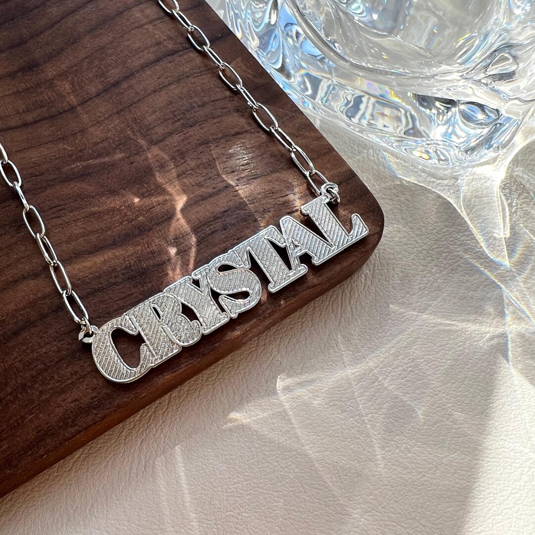 Bold Font Nameplate Necklace: Personalized Sterling Silver Large Name ...