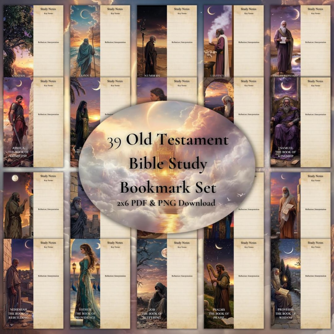 Old Testament Bookmark Set - 39 Digital Print Bible Study Cards ...