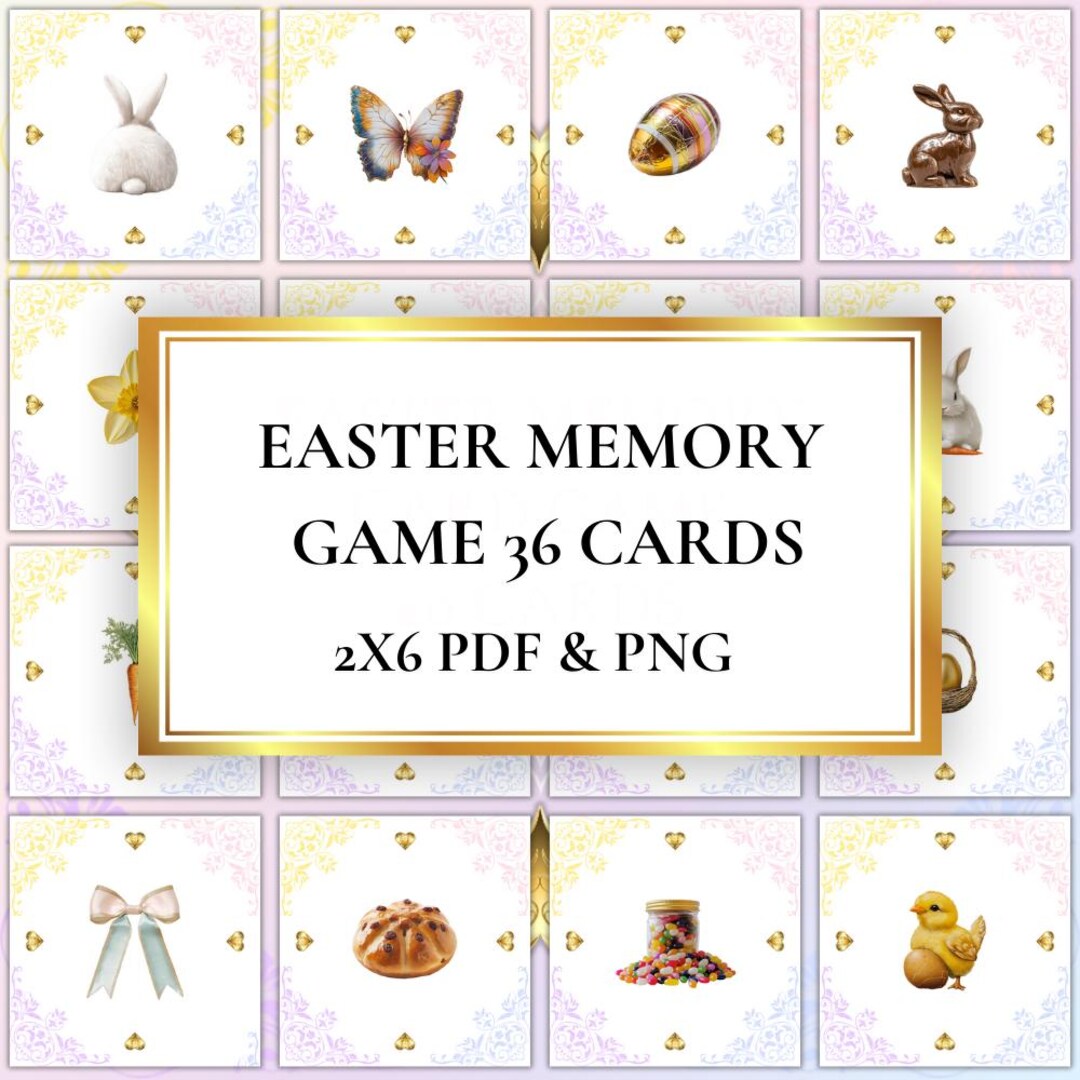 Printable Easter Memory Game - 36 Cards, Bunny Eggs, Family Fun ...