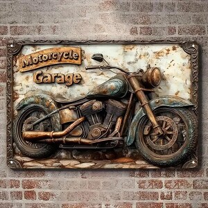 Vintage Motorcycle Garage Metal Sign - Handcrafted Rustic Aluminum Wall ...