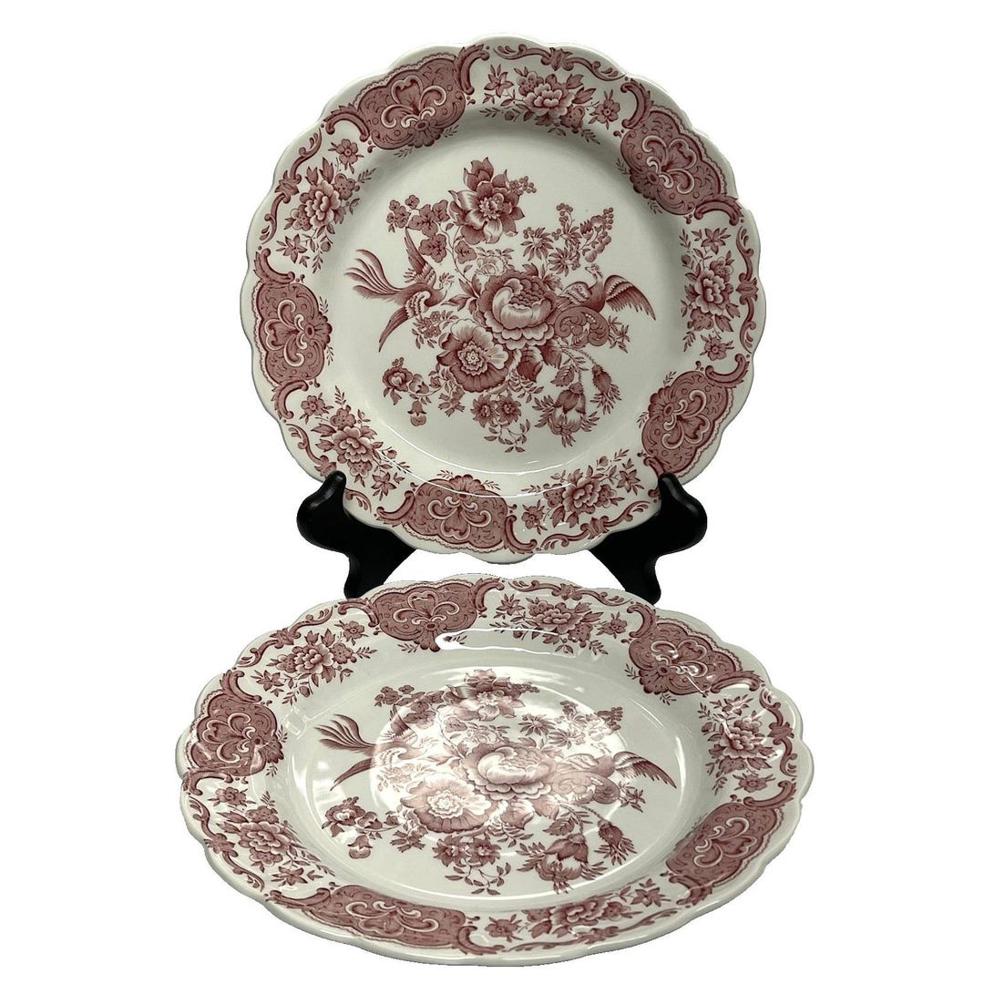 Vintage 1960s Ridgway Windsor Pink Pattern Transferware Dinner Plates ...