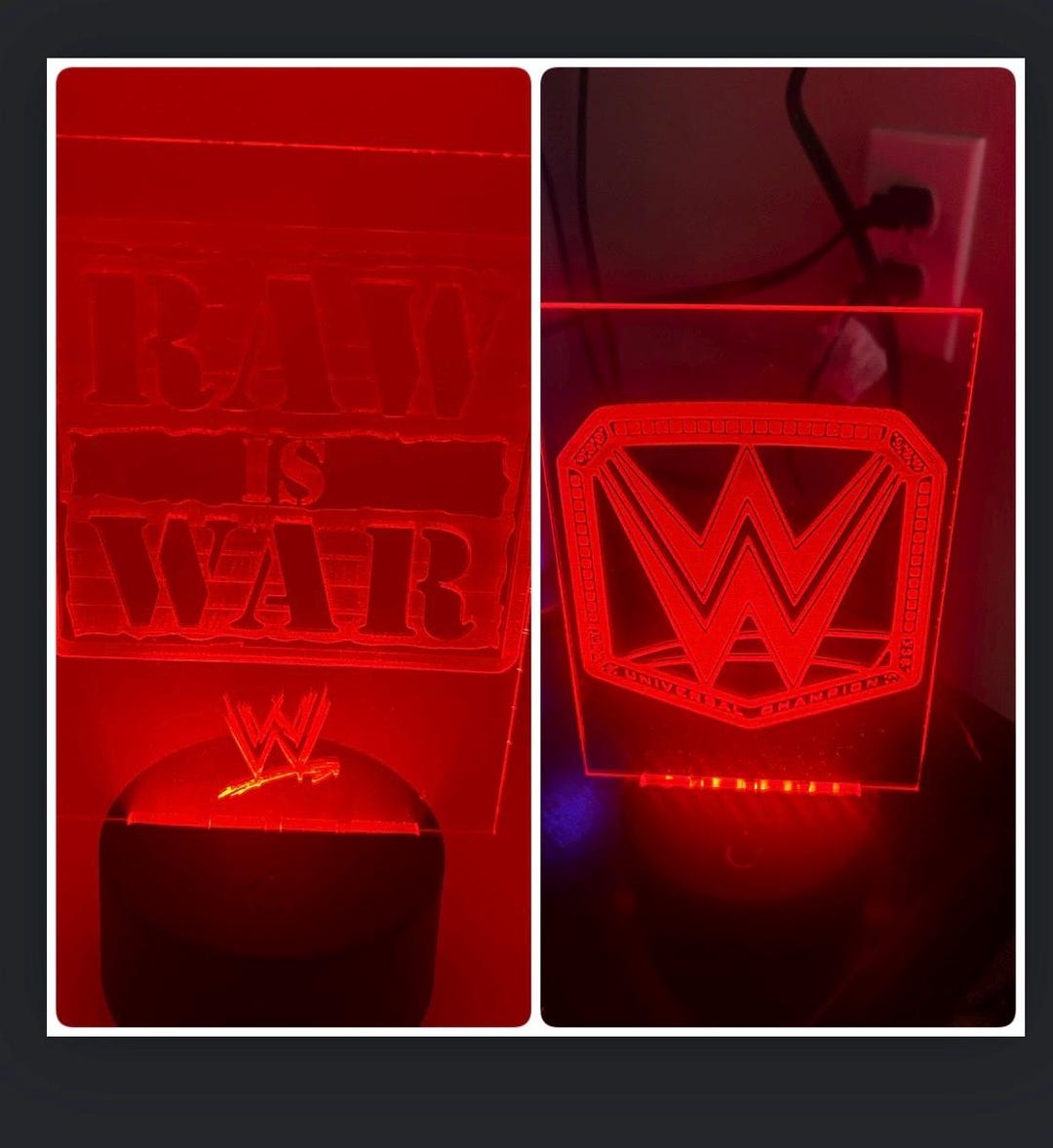 WWE Wresling Raw is War and WWE Universal Title 2 Pack Acryllic Led ...
