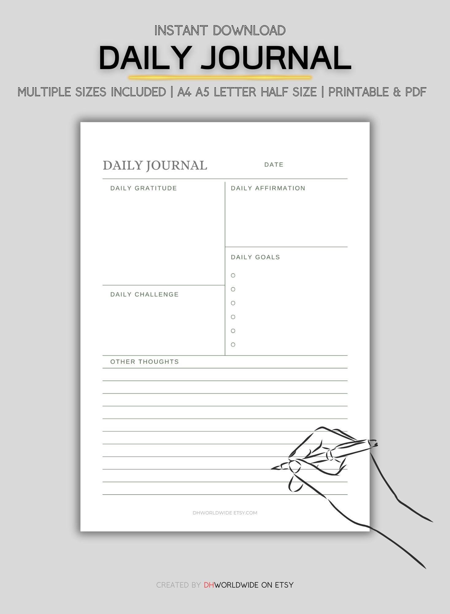 Daily Journal, Instant Download, Daily Review, Daily Summary, Printable ...
